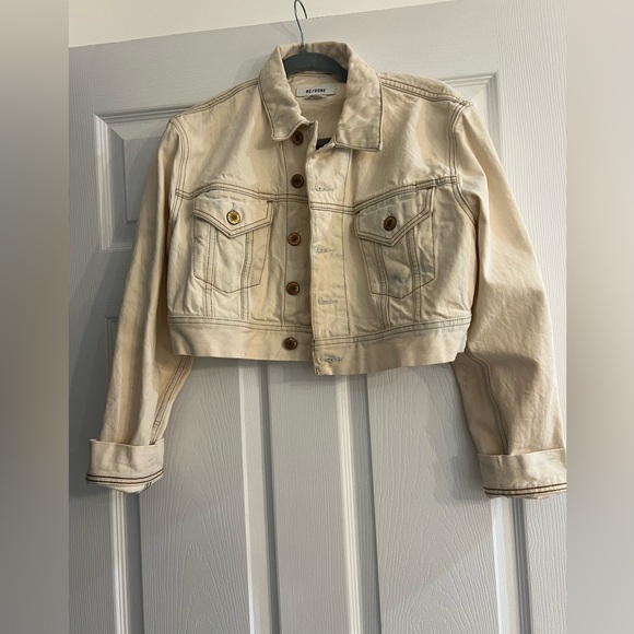 Re/Done | Jackets & Coats | Redone Acid Washed Denim Xs Cream Cropped ...